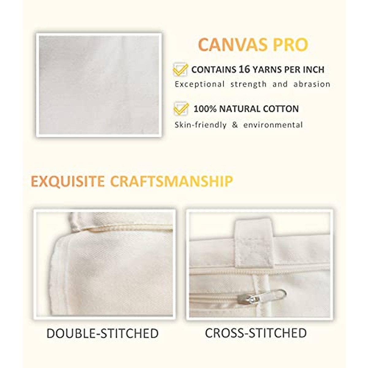 PN.HCNMTFB Canvas Tote Bag, 1 Inner Pockets, with Zipper, Stylish and Durable, Lightweight, Natural Cotton Grocery Shopping Cloth Bag, Perfect for Gifts, Work, School, Travel, Off-White