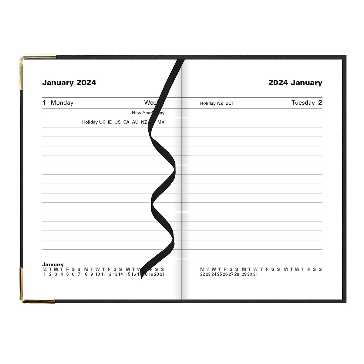 Letts of London Classic Daily Planner, 12 Months, January to December, 2024, Day-Per-Page, Pocket Size, 4.25" x 2.75", Black (C12EBK-24)