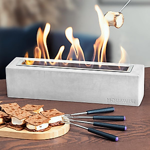 Houswise Tabletop Fire Pit - Concrete Outdoor & Indoor Fire Pit Tabletop, Smores Maker Kit, Table Top Firepit, Small Portable Mini Indoor Fireplace