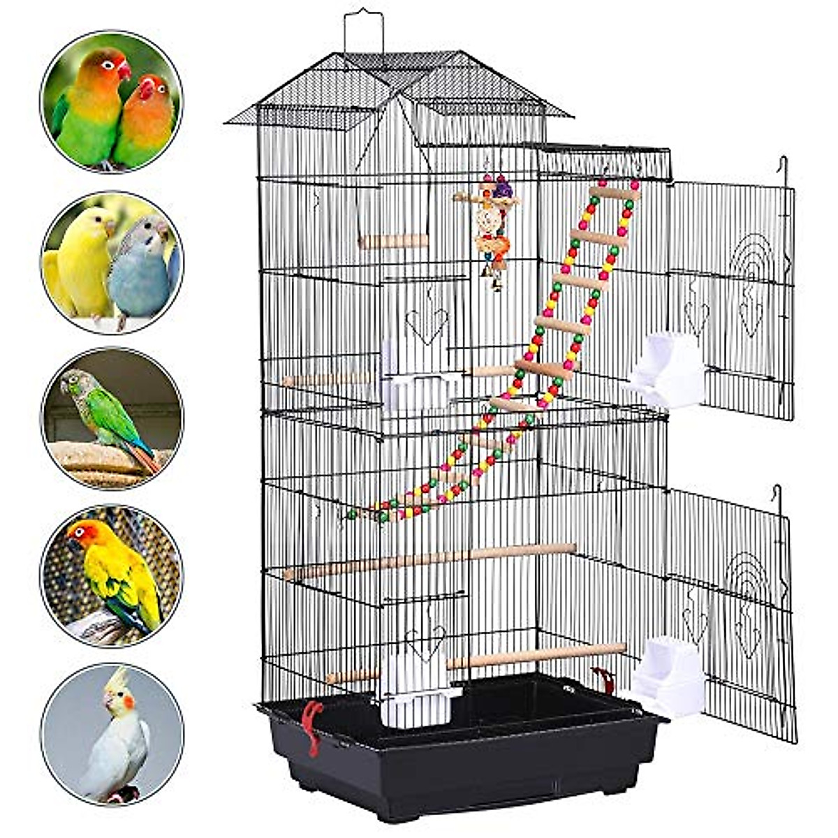 Yaheetech 39-inch Roof Top Large Flight Parrot Bird Cage for Small Quaker Parrot Cockatiel Sun Parakeet Green Cheek Conure Budgie Finch Lovebird Canary Pet Bird Cage w/Toys
