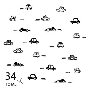 The Boho Design Cars Wall Decals Peel and Stick for Kids, Baby Bedroom Nursery and Living Room. 34 Adhesive Vinyl Wall Stickers Decor. 19 Cars. Original Artist Design (Black)