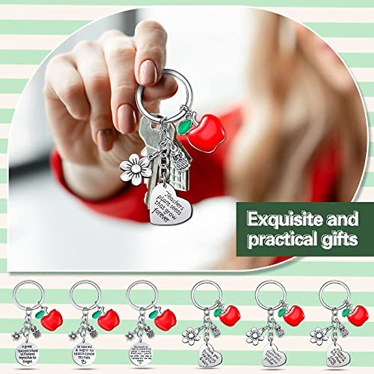 Hinly 12 Pcs Teacher Keychain and Bookmark Teacher Appreciation Gift Set for Women Men 6 Teacher Keychain and 6 Teacher Bookmark, End of Year Thank You Gifts for Teacher