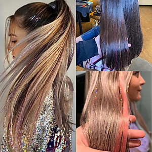 AMchoice Hair Tinsel Kit with Tools 16 Colors 3500 Strands Fairy Hair Tinsel Heat Resistant Sparkling Shiny Tinsel Hair Extensions 48 Inch Colorful Hair Tinsel strands Kit