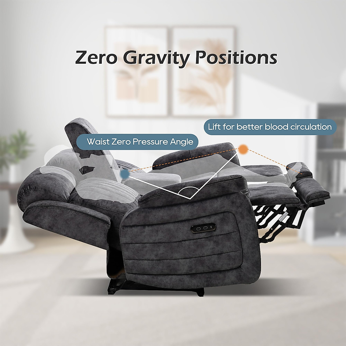 Consofa Zero Gravity Reclining Loveseat with Adjustable Headrest, Power Reclining Loveseat with Console, RV Wall Hugger Loveseat Recliner with USB & Type-C Ports for Living Room (Grey)