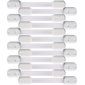 12 Pack Vmaisi Multi-Use Adhesive Straps Locks - Childproofing Baby Proofing Cabinet Latches for Drawers, Fridge, Dishwasher, Toilet Seat, Cupboard, Oven,Trash Can, No Drilling (White) (12)