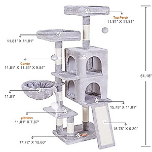 Heybly Cat Tree Cat Tower for Indoor Cats, Multi-Level Cat Furniture Condo with Scratching Board, Light Gray HCT012W