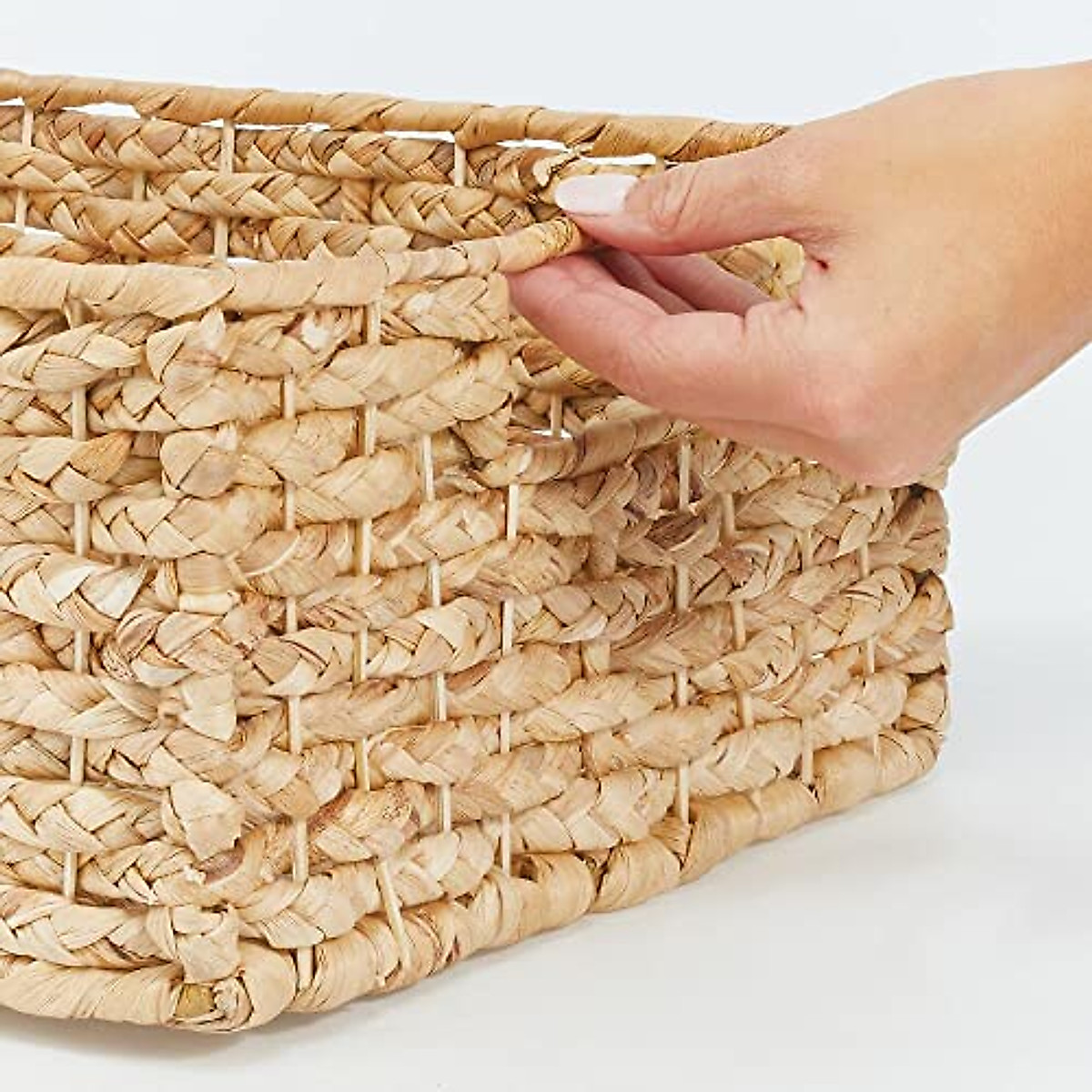 mDesign Hyacinth Braided Woven Kitchen Basket Bin with Built-in Handles for Organizing Kitchen Pantry, Cabinet, Cupboard, Countertop, Shelves - Holds Food, Drinks, Snacks - 6 Pack - Natural/Tan