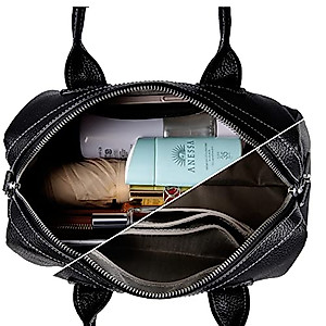 Iswee Genuine Womens Leather Handbags Tote Bag Doctors Bag Purse with Top Handle (Black)