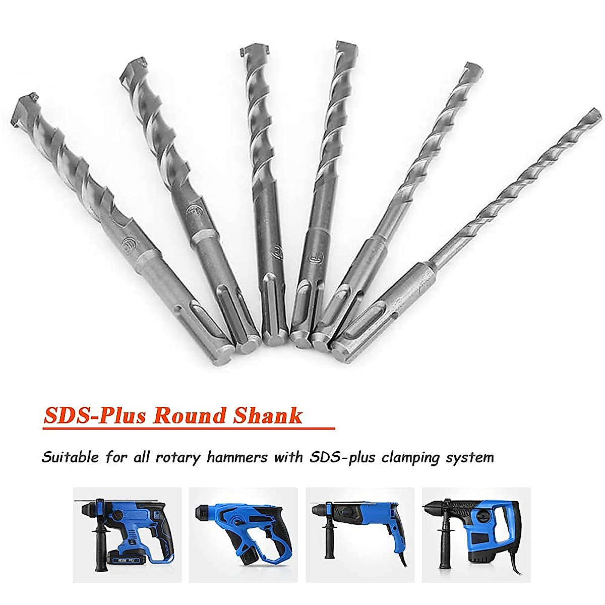 Mesee 6 Pcs SDS Plus Hammer Drill Bit Set Carbide Tipped SDS-Plus Rotary Hammer Drill Bits with Storage Box Rotary Electric Hammers Drilling Hole Tool, 6mm 8mm 10mm 12mm 14mm 16mm