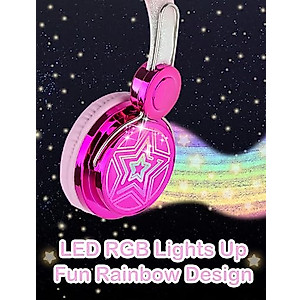 charlxee 𝟐𝟎𝟐𝟑 𝐍𝐞𝐰 Unicorns Kids Wireless Headphones with LED Lights,Headsets with Mic for School,30H Playtime,95dB Volume Limited,HD Stereo On/Over Ear Headsets,Unicorns Gifts(Hot-Pink)