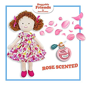 June Garden 16" Rose Scented Soft Doll Rosa - Stuffed Cuddly Plush Doll Gifts for Girls - Pink Floral Dress