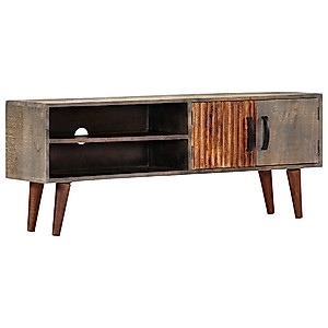 GaRcan Solid Rough Mango Wood TV Cabinet HiFi Plasma Entertainment Centre Stand Unit Media Storage Organiser Television Sideboard Grey 130x30x46cm