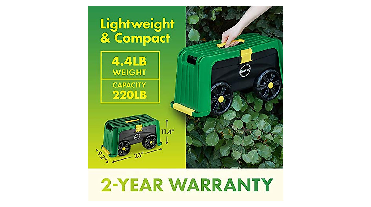 Miracle-Gro 4-in-1 Garden Stool | Rolling Seat, Kneeler, Storage