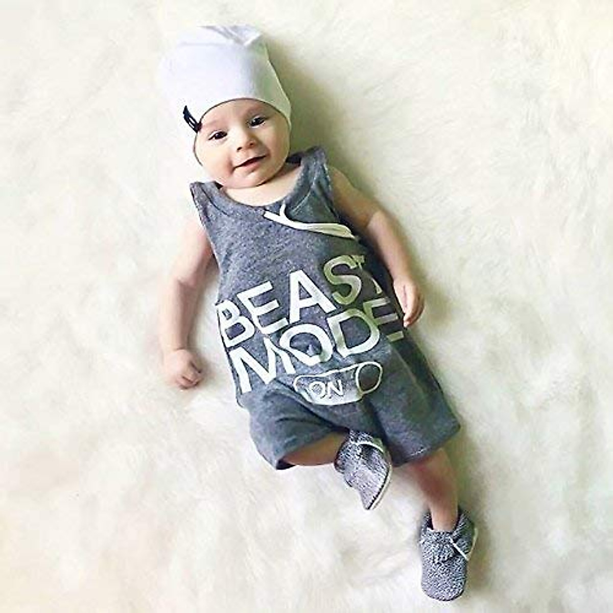 Aalizzwell 6-12 9 Months Baby Boy Romper Infant Sleeveless Short Romper One Piece Active Summer Clothes Gray