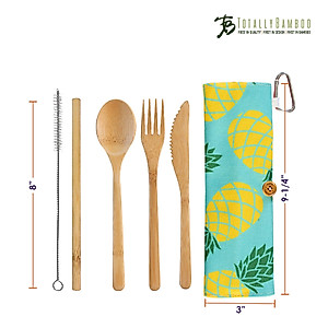Totally Bamboo Take Along Reusable Bamboo Utensil Set with Straw, Dishwasher Safe, Pineapple Design
