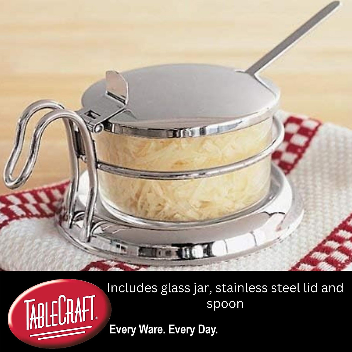 Tablecraft 6 oz Glass Condiment Jar & Spoon Tabletop Set | Commerical Quality for Restaurant or Home Use