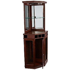 Home Source Splendid Dining Room or Lounge Corner Bar with Wood Frame and 5 Bottle Wine Rack, Mahogany