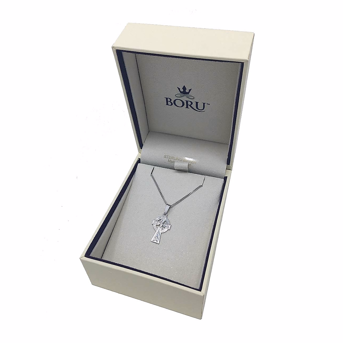 Biddy Murphy Celtic Cross Necklace for Women, 925 Sterling Silver, Small Traditional Irish Crucifix Pendant 1/2" Wide x 3/4" Tall with Rolo Chain, Made in Ireland