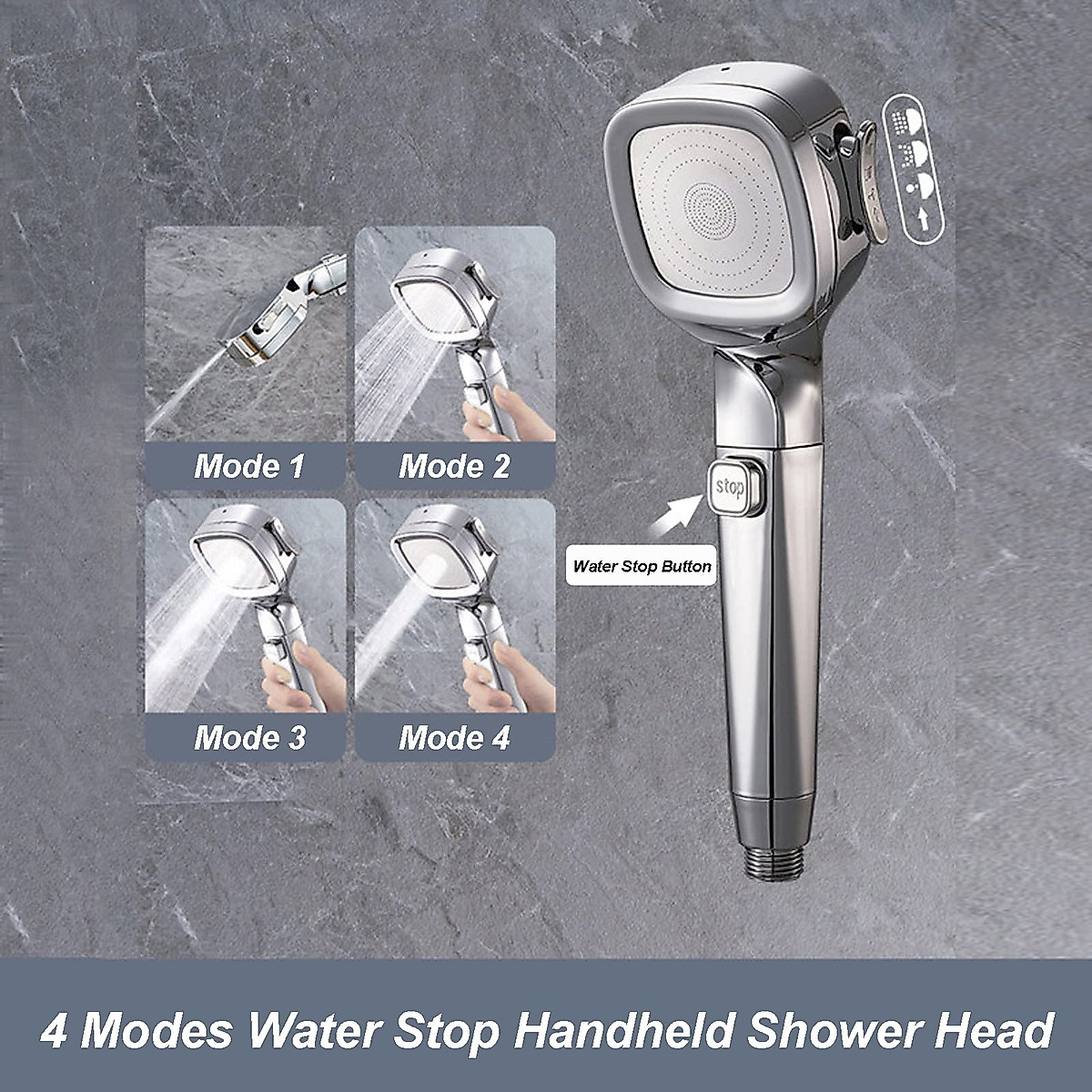 IOUHAPPY High Pressure 4-mode Handheld Shower Head Filtered Shower Head, One-key Stop Water Shower Heads with Handheld Spray, Extra Long 79 Inch Stainless Steel Hose, Wall & Overhead Brackets