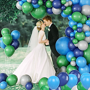 Blue and Green Balloon Garland Kit Dark Green Navy Blue Dark Blue Balloons Arch with Ribbon for Boy Girl Jungle Theme Party Birthday Baby Shower Wedding Graduation Anniversary Background Decorations