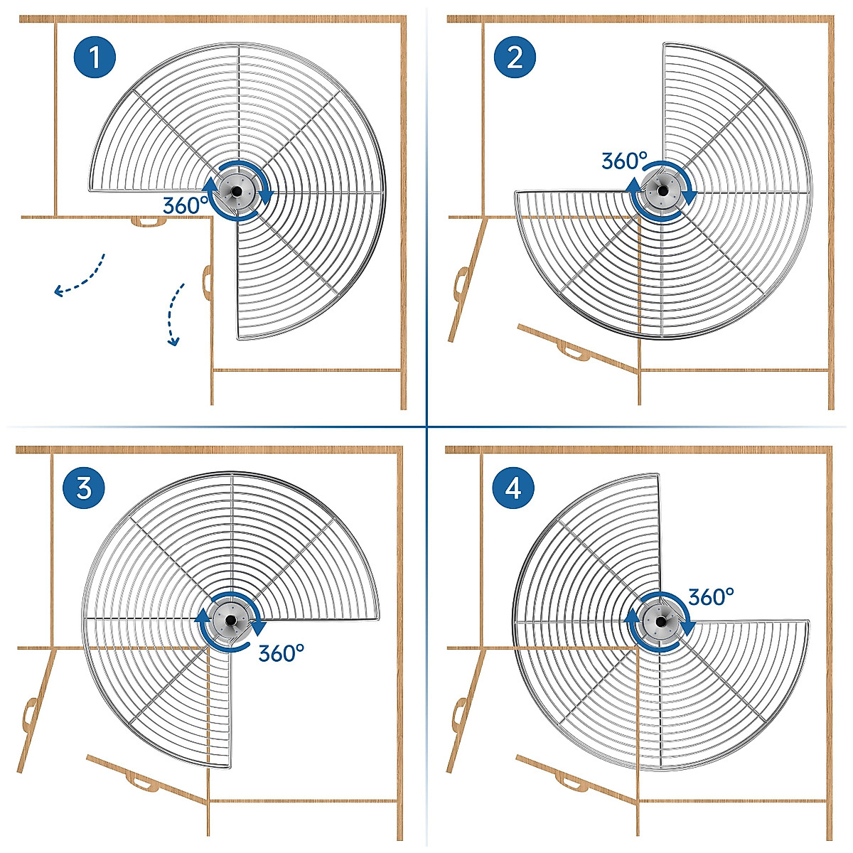 JOWBOOW 28" Corner Cabinet Lazy Susan Turntable, 270° Adjustable Height Chrome Replacement Shelves for Kitchen Corner Cabinet