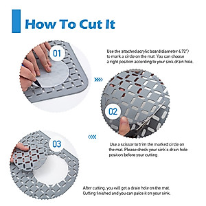 Silicone Sink Mat 26''x14'' Kitchen Sink Protector Mat With DIY Drain Hole, Grey Farmhouse Silicone Sink Mat Protector 1pcs Kitchen Sinks Accessories