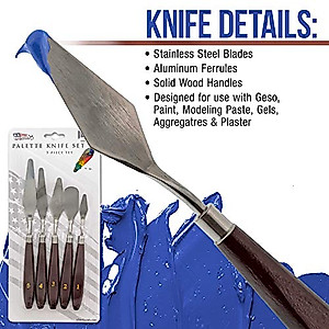U.S. Art Supply 5-Piece Stainless Steel Palette Knife Set - Flexible Spatula Painting Knives for Color Mixing, Spreading, Applying Oil & Acrylic Paint on Canvases, Cake Icing, 3D Printer Removal Tool