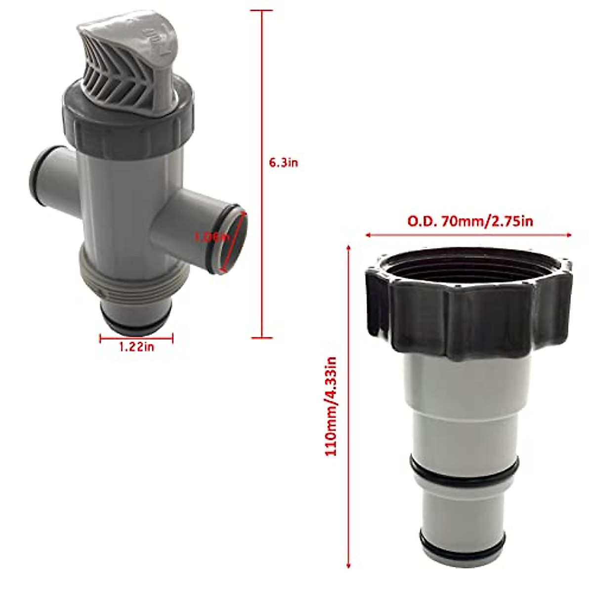 Motipudy 11872 1.25" Pool Hose Adapter A & 1.5’’ Split Plunger Valve Replacement for Pump Threaded Connection 26323CA 26175EH 26341W (2 Pairs)