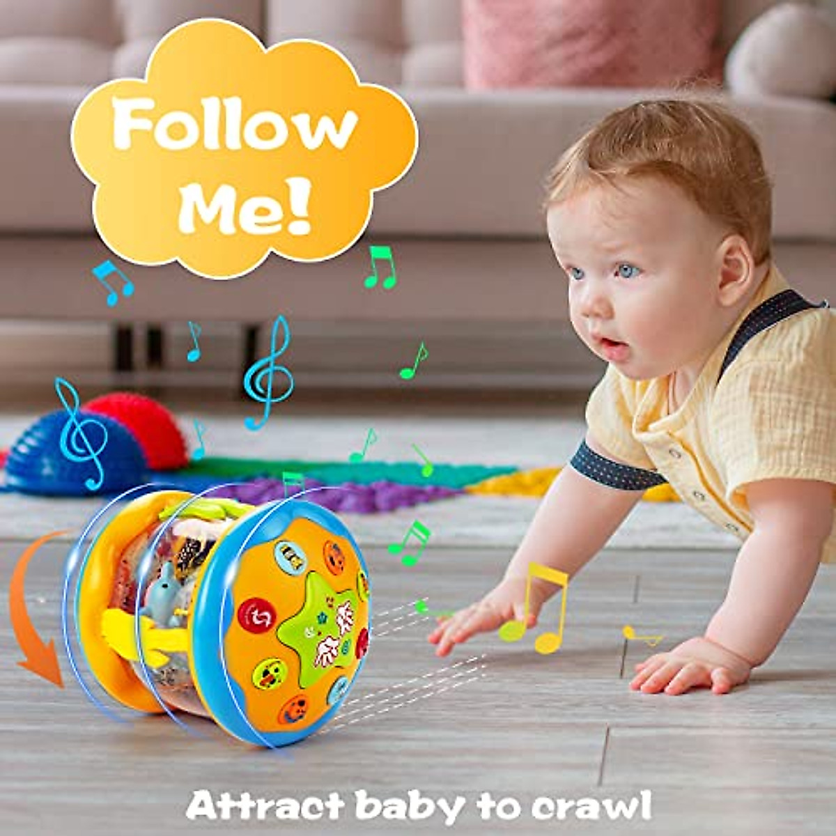 Ednzion Baby Toys 6 to 12 Months - Ocean Rotating Light Up Infant Toys 6-12 Months, Tummy Time Toys for Babies 6-12 Months, 1 Year Old Boy Girl Gifts, Musical Crawling Toy for 6M+ Toddlers