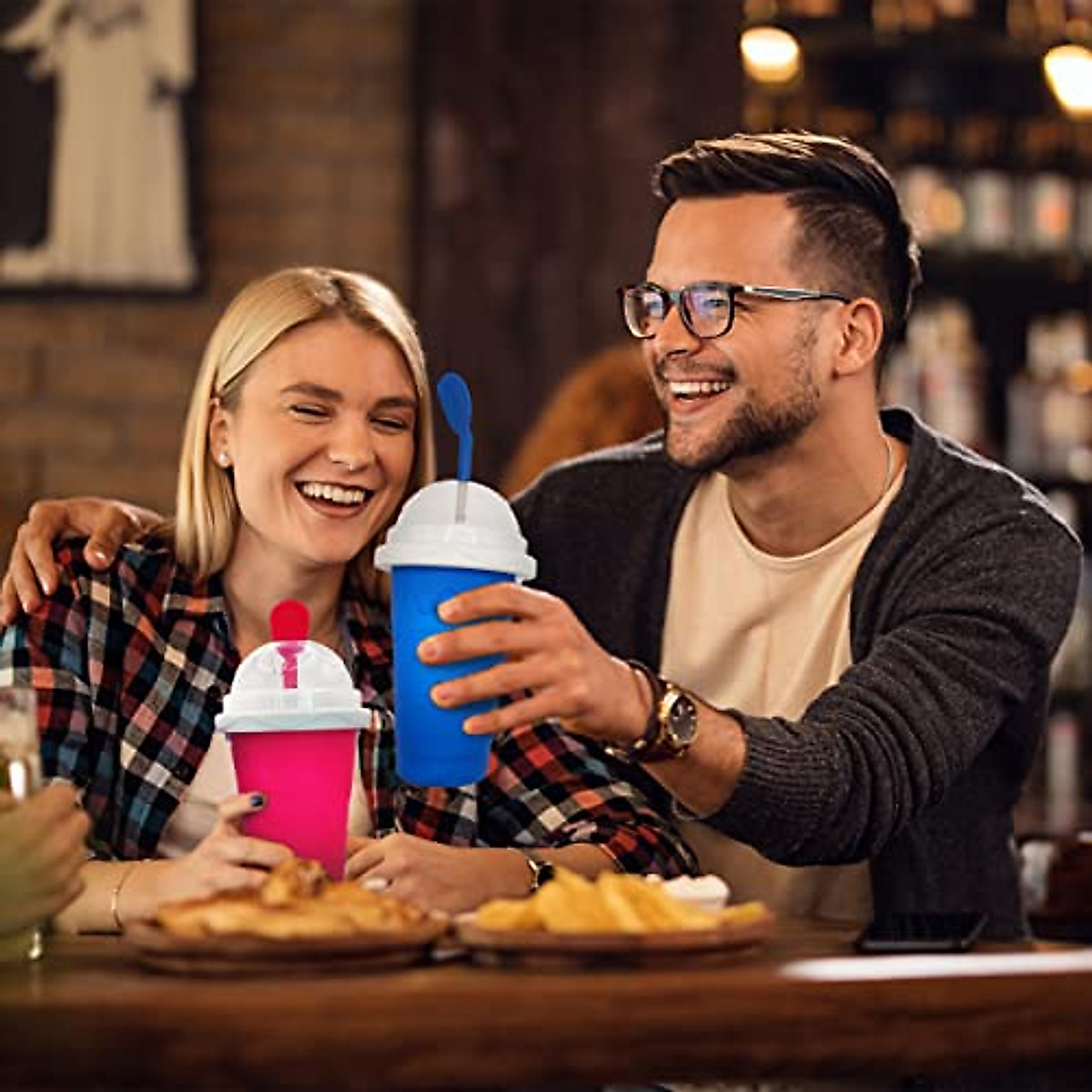 EJ1 Slushie Maker Cup TIK TOK Frozen Magic Double Layer Silicone Squeeze Cup - Quick Cool Stuff Slushy Milk Shake Ice Cream Smoothies Homemade DIY BPA Free Cool Gadget with Lid & Straw for Family