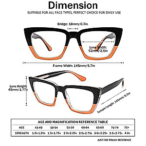 3 Pack Oprah Style Oversized Reading Glasses for Women, Blue Light Blocking Computer Readers, Anti UV Ray/Eye Strain/Glare Cat Eye Eyeglasses with Pouches