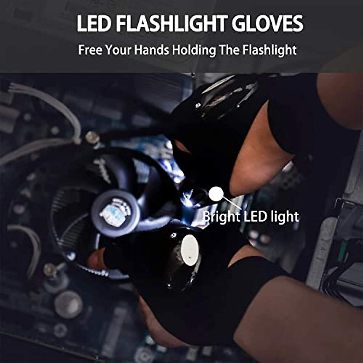 Mylivell LED Flashlight Glove Outdoor Fishing Gloves with Stretchy Strap Screwdriver for Repairing Cars Night Running Fishing Camping Hiking in Dark Place (Black-1pack)