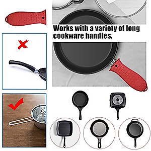 HZMM 3 Pack Silicone Hot Handle Holder, Assist Pan Handle Sleeve Pot Holders Cast Iron Skillets Handles Grip Covers Nonslip Heat Resistant for Pots Enameled Casserole Metal Frying Pans Cookware, Red