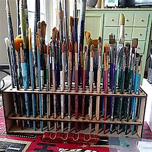 Wooden Paint Brush Holder - Paintbrush Holder Stand, Paint Brushes Wall Mount or Freestanding, Hold Up to 67 Paint Brushes (A)