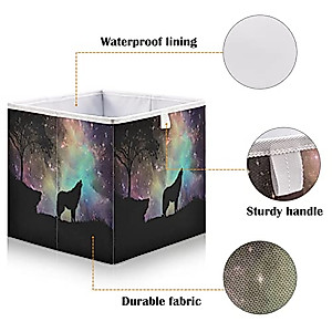 Blueangle Galaxy Wolf Cube Storage Bin, 11 x 11 x 11 in, Large Collapsible Organizer Storage Basket for Home Décor（74）
