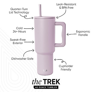 Simple Modern 40 oz Tumbler with Handle and Straw Lid | Insulated Reusable Stainless Steel Water Bottle Travel Mug Iced Coffee Cup | Gifts for Women Men Her | Trek Collection | 40oz | Lavender Mist