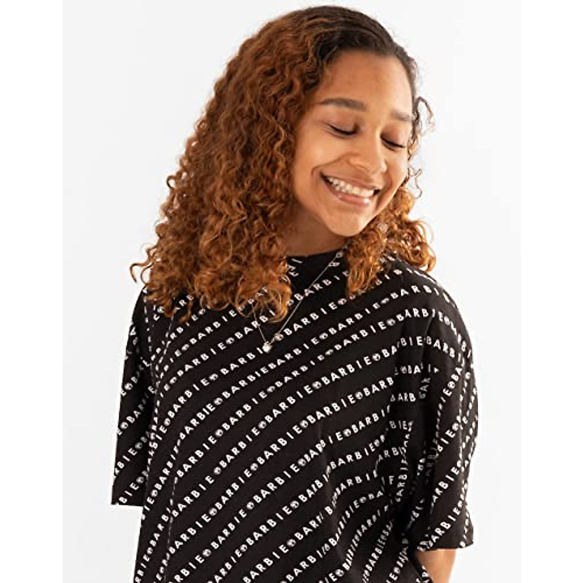 Barbie Oversized T-Shirt Womens Ladies Doll Logo Black Clothes Large