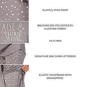 Rae Dunn Women's RISE & SHINE Long Sleeve Top and Drawstring Joggers Pajama Set, Gray Stars, Medium