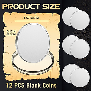 weparmeety 12 Pcs Blank Challenge Coin, Engraving Blanks Coins Threaded Edged 40 mm with Acrylic Protection Box Laser Engravable Pattern for DIY Crafts Commemorative Collection (Sliver)