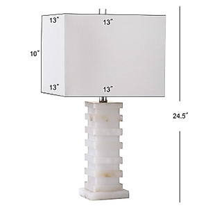 SAFAVIEH Lighting Collection Cinder Farmhouse Beige/ White Alabaster 25-inch Bedroom Living Room Home Office Desk Nightstand Table Lamp (LED Bulb Included)