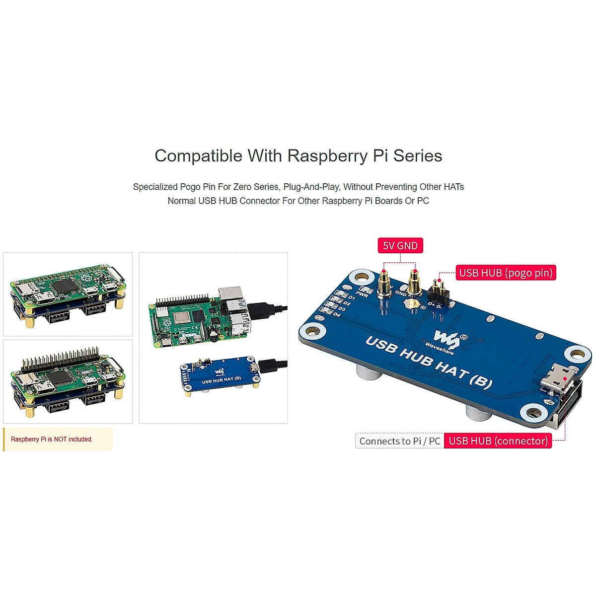 BFab USB HUB HAT (B) for Raspberry Pi 4B/3B+/3A+/2B/Zero/Zero W/Zero WH,with 4X USB 2.0 Ports patible with USB 2.0 / 1.1