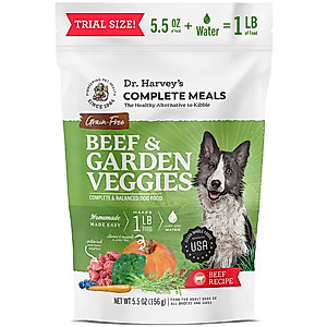 Dr. Harvey's Beef & Garden Veggies Dog Food, Human Grade Grain-Free Dehydrated Food for Dogs with Freeze-Dried Beef, Trial Size (5.5 Oz)