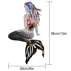 Mermaid Metal Wall Decor, Hanging Mermaid Wall Decoration, Stainless Steel Mermaid Sculpture for Home Garden Beach Decoration (Sliver)