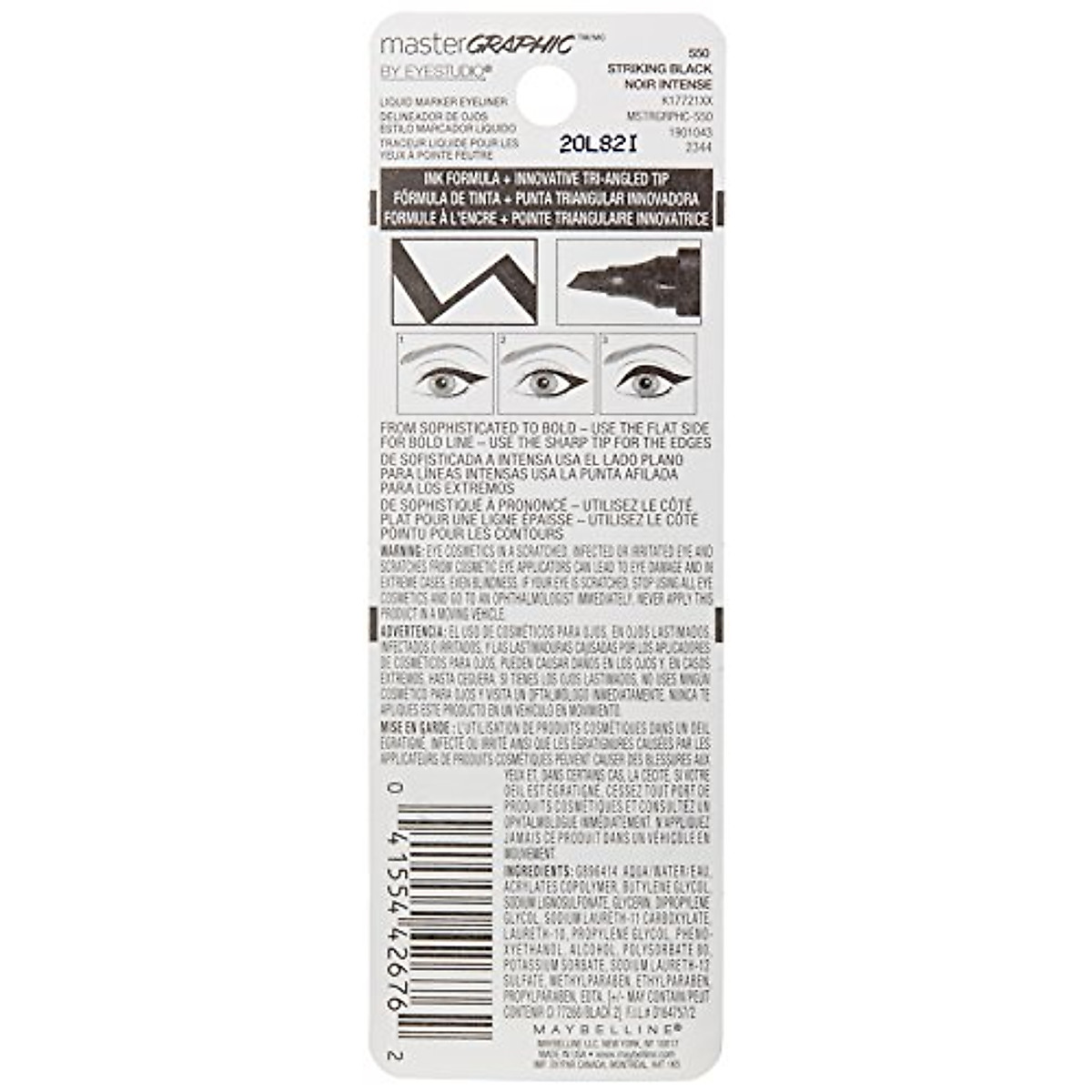 Maybelline New York Eye Studio Master Graphic Liquid Eyeliner, Striking Black, 0.084 Fluid Ounce