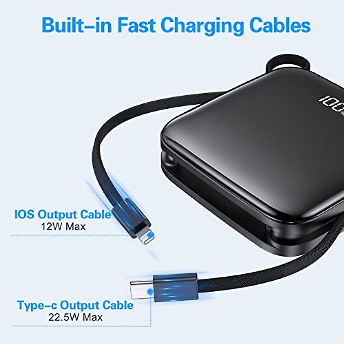Portable Charger 20000mAh - 22.5W PD20W USB C Power Bank Fast Charging with Built-in Cables Lanyard 2in1, LED Display External Battery Pack with 4 Output 2 Input Charing Bank for iPhone, Samsung.