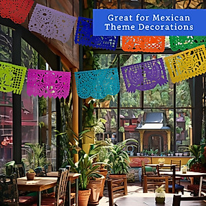Mexican Party Banners (5 Pack - 10 Tissue Paper Flag Designs per Banner/NOT Plastic) - Papel Picado Banner - Mexican Themed Party Decorations - Papel Picado Mexicano para Fiesta - Mexican Banners