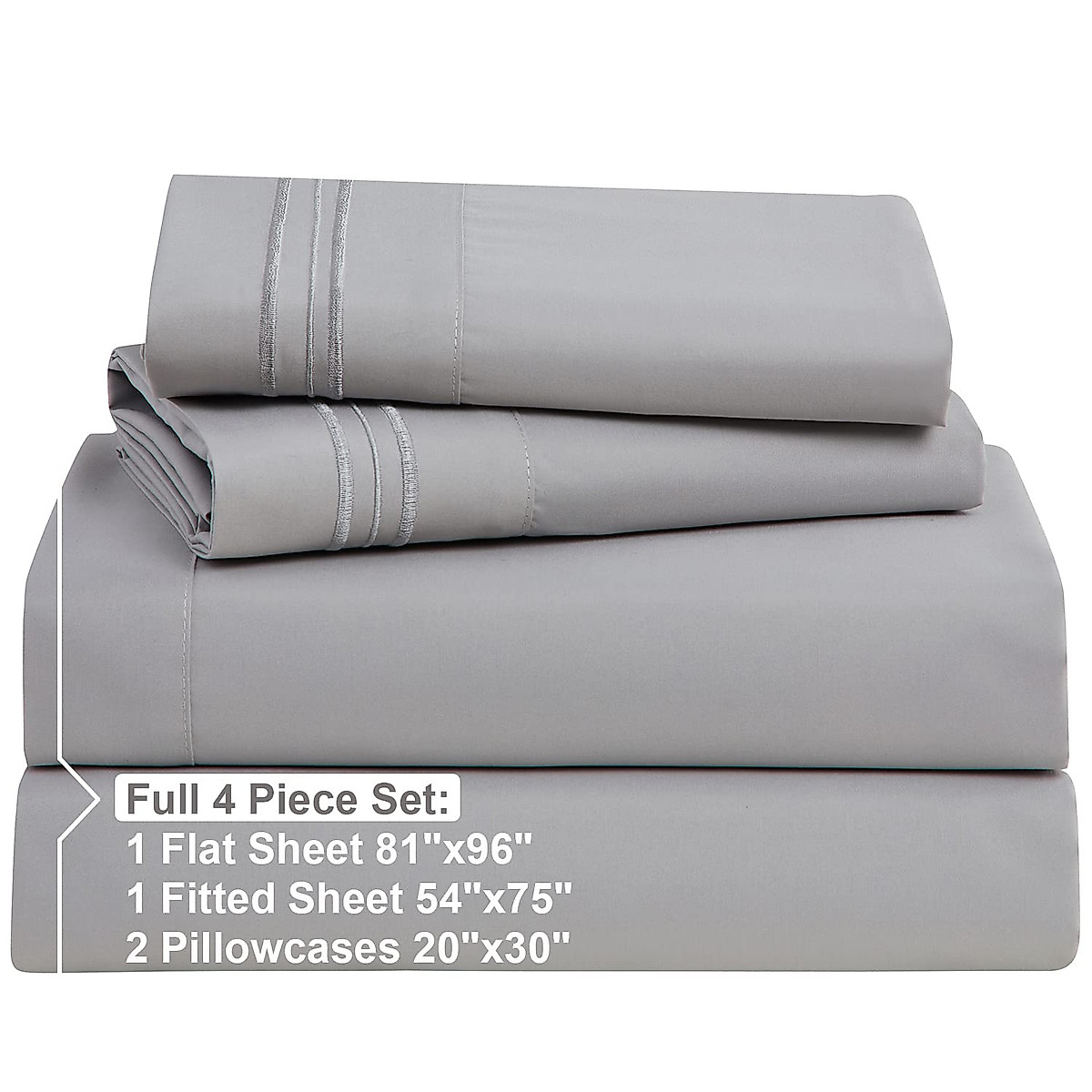 Nestl Full Size Sheet Sets - 4 Piece Full Size Sheets, Deep Pocket, Hotel Luxury, Extra Soft, Breathable and Cooling, Light Grey Bed Sheets for Full Size Mattress