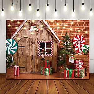 LTLYH 7X5ft Christmas Photo Backdrop Christmas Wooden House Candy Tree Photoshoot Background for Kids Portrait Photo Studio Booth Photographer Props Backdrop 119