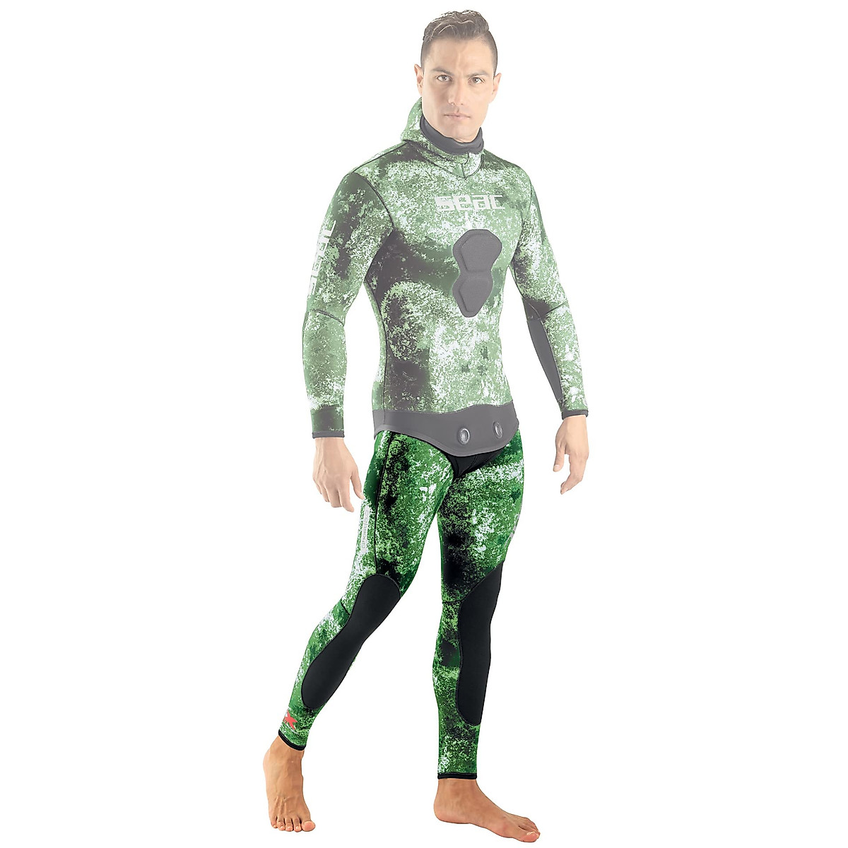 SEAC Ghost, High-Waisted Pant in 5 mm Ultrastretch Neoprene for Freediving and Spearfishing, camo Green, Medium (0010352250055A)