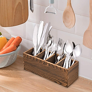 ALL Music-box Wooden Silverware Caddy, Kitchen Utensil Holder with 4 Adjustable Compartments, Silverware Storage Kitchen Flatware Caddy